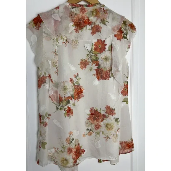 Elie Tahari | Tops | Elie Tahari Womens Sz S Floral Ruffle Silk Flutter ...